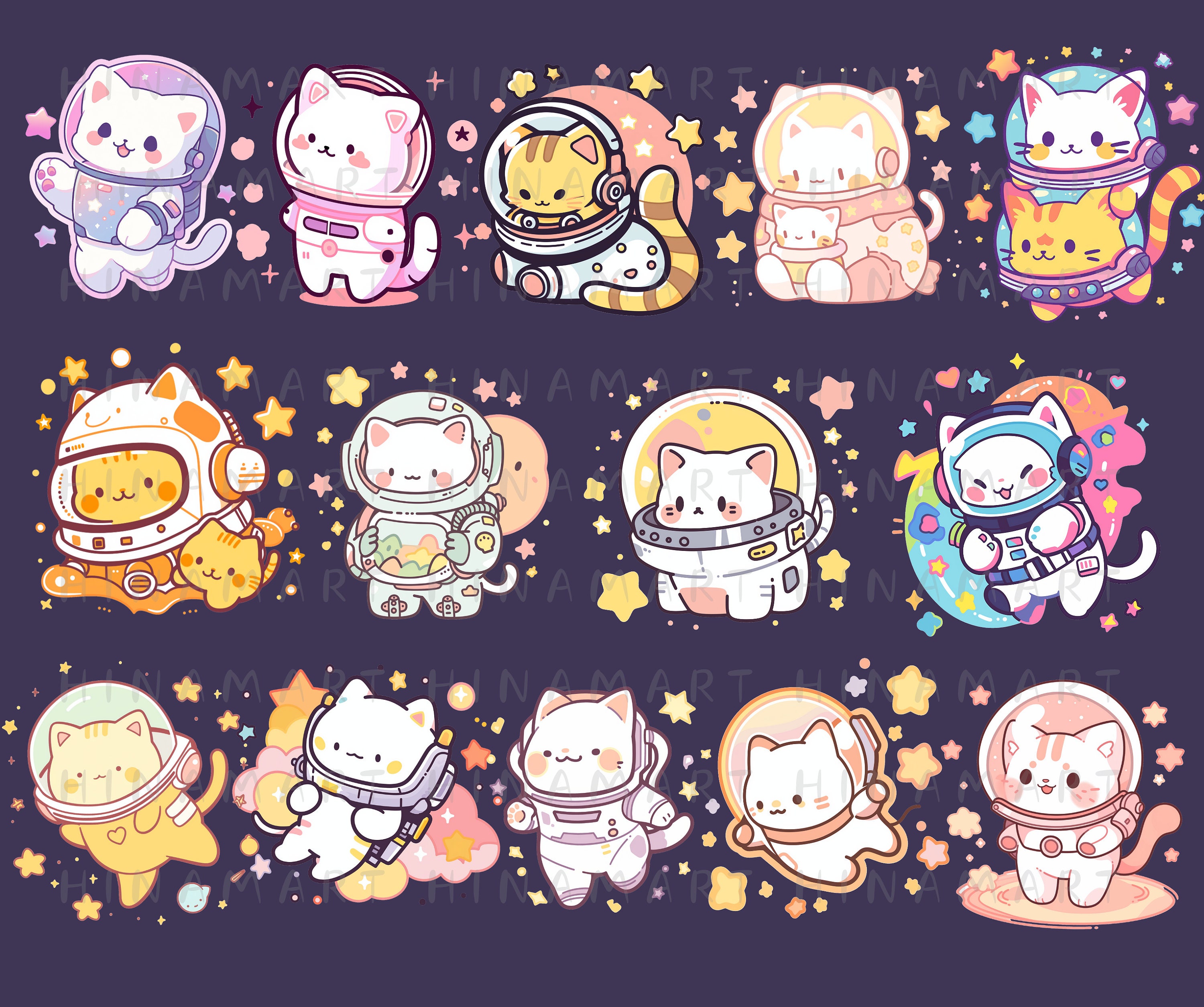 Celestial Space Cats Clipart Bundle, Cute Animal PNG Graphics, Cosmic ...