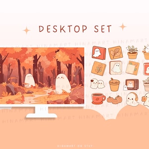Autumn Ghosts Desktop Set Wallpaper Aesthetic Cute Desktop Icons Fall ...