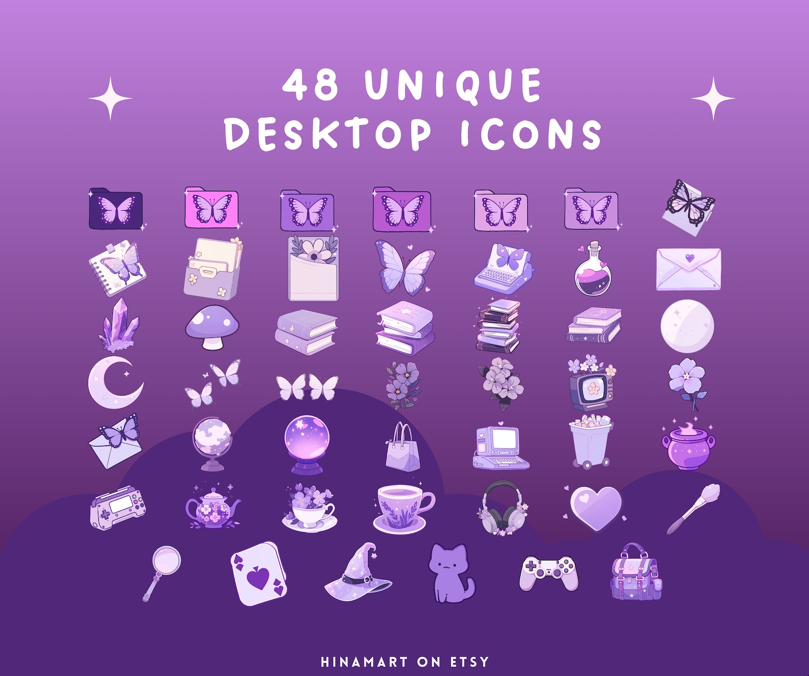 Purple Magic Butterfly Witch Cat Computer Desktop Organizer Set ...