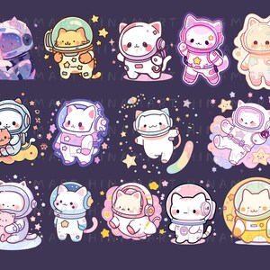 Celestial Space Cats Clipart Bundle, Cute Animal PNG Graphics, Cosmic ...