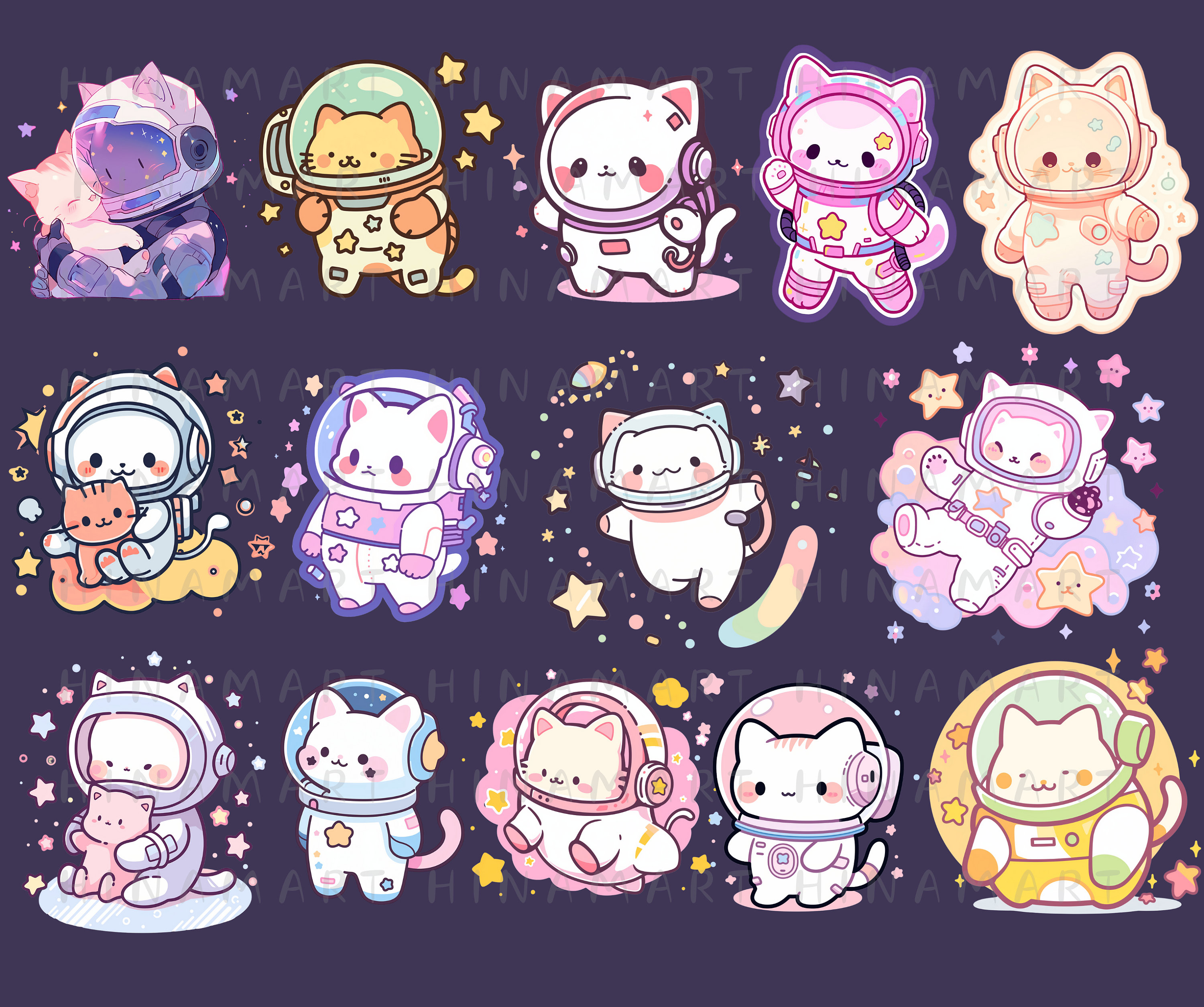 Celestial Space Cats Clipart Bundle, Cute Animal PNG Graphics, Cosmic ...