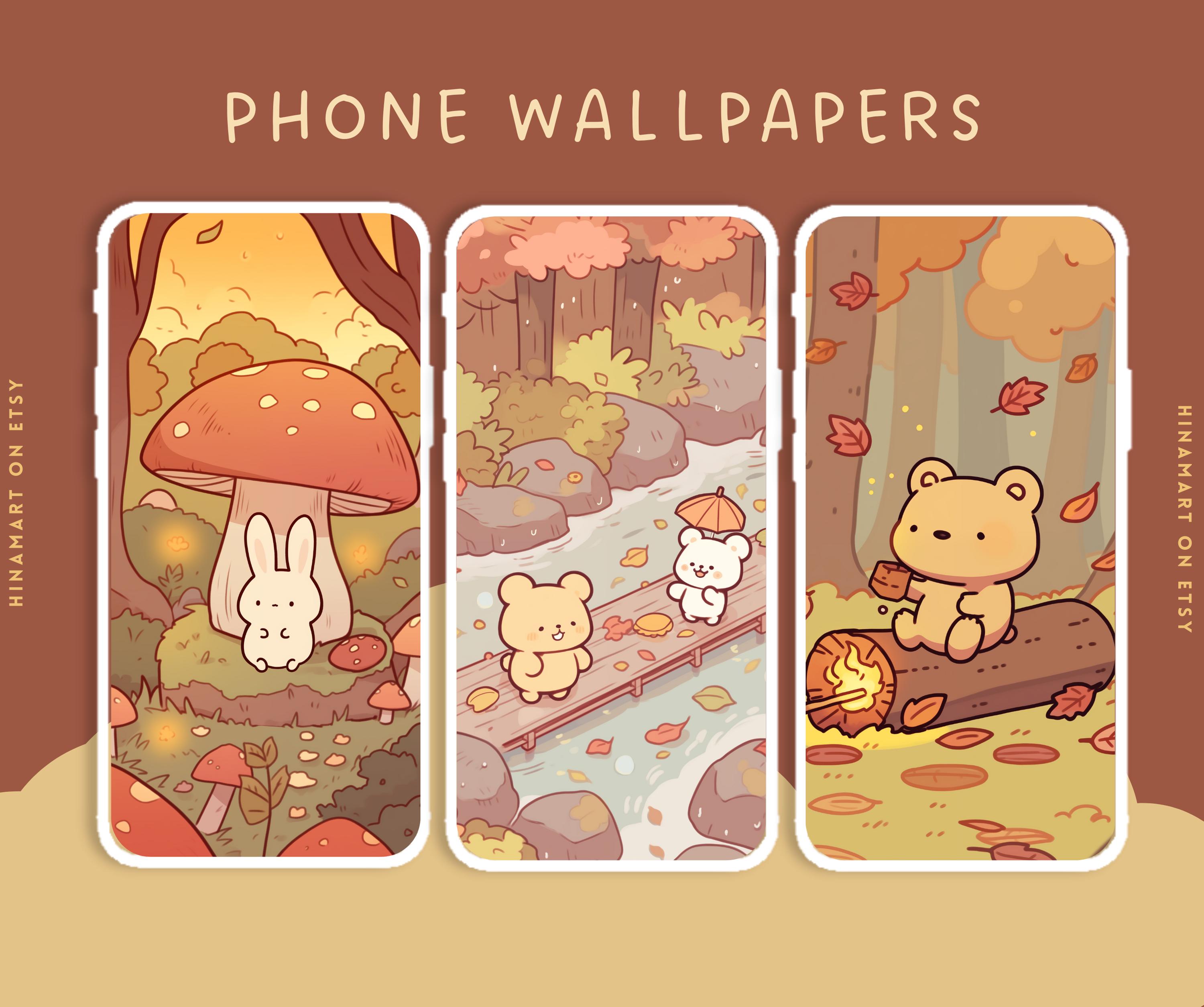 Cute Bunny Bear Autumn Wallpapers Kawaii Autumn Wallpaper Fall Desktop ...