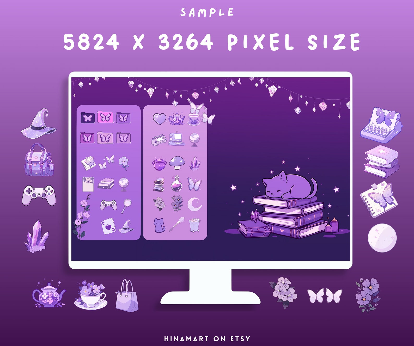 Purple Magic Butterfly Witch Cat Computer Desktop Organizer Set ...