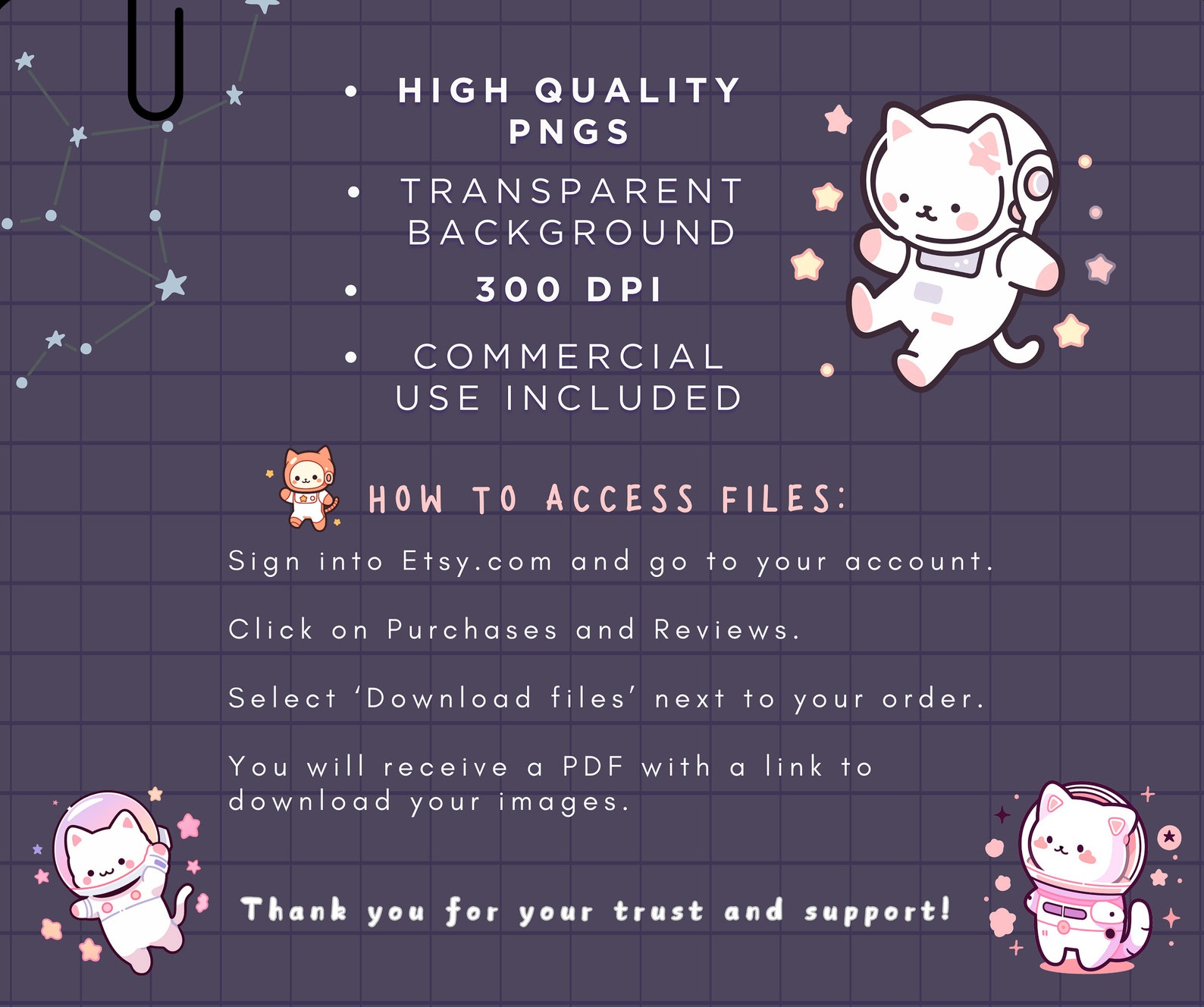 Celestial Space Cats Clipart Bundle, Cute Animal PNG Graphics, Cosmic ...