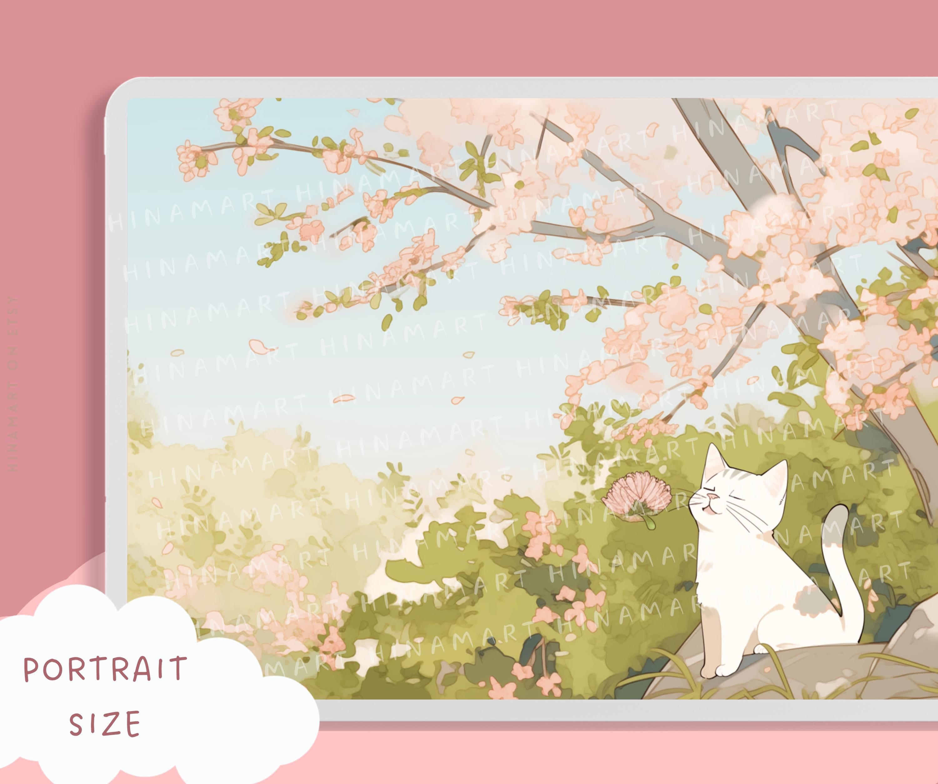 Sakura Cats Wallpaper Cute Japanese Wallpaper Kitten Flower Aesthetic ...