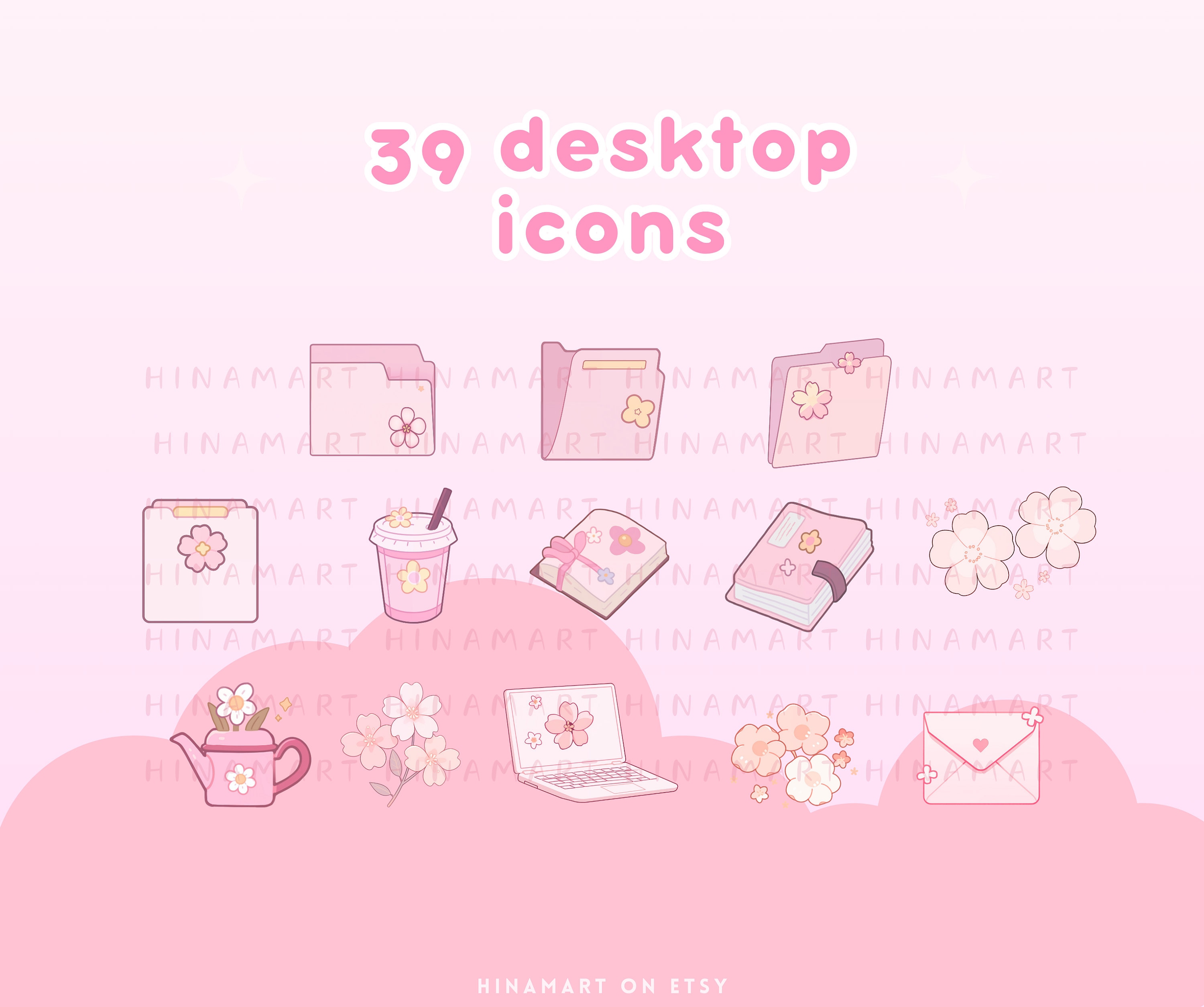 Sakura Bunny Pink Desktop Icons Set Cute Desktop Organizer Icon Kawaii ...