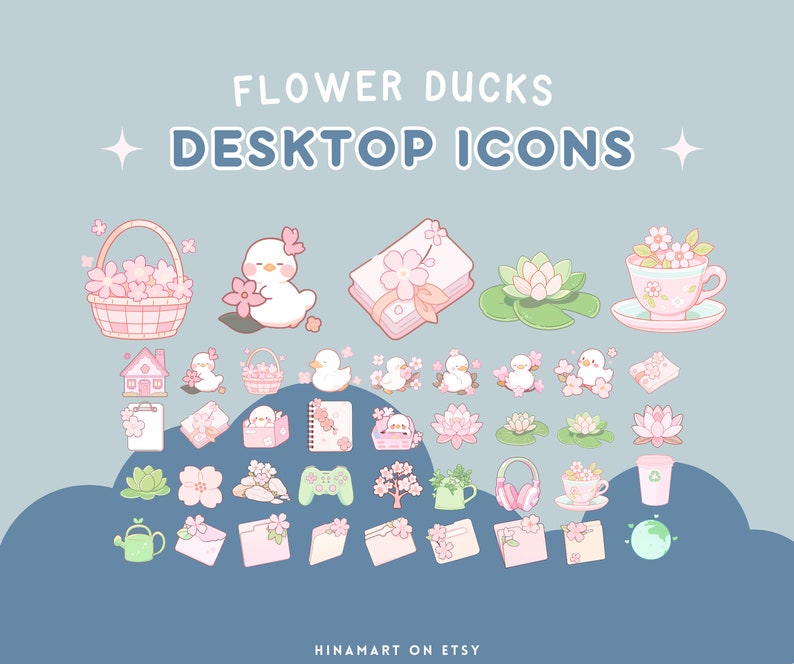 Flower Ducks Sakura Desktop Icons Set Cute Desktop Organizer Icon ...