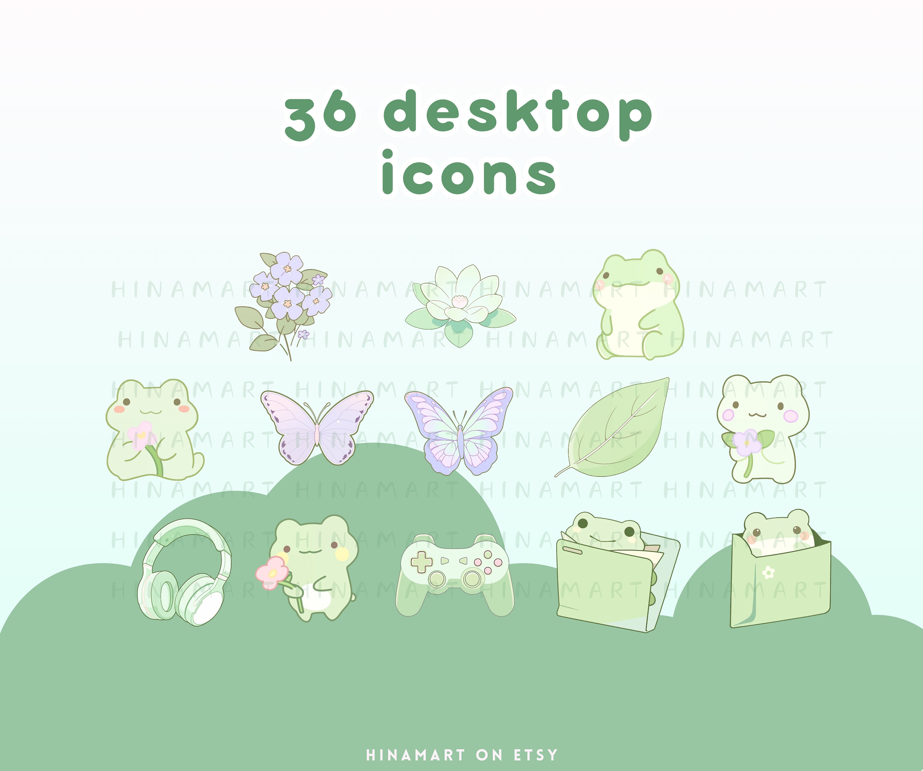 Pastel Frog Desktop Icons Set Cute Aesthetic Green Desktop Organizer ...