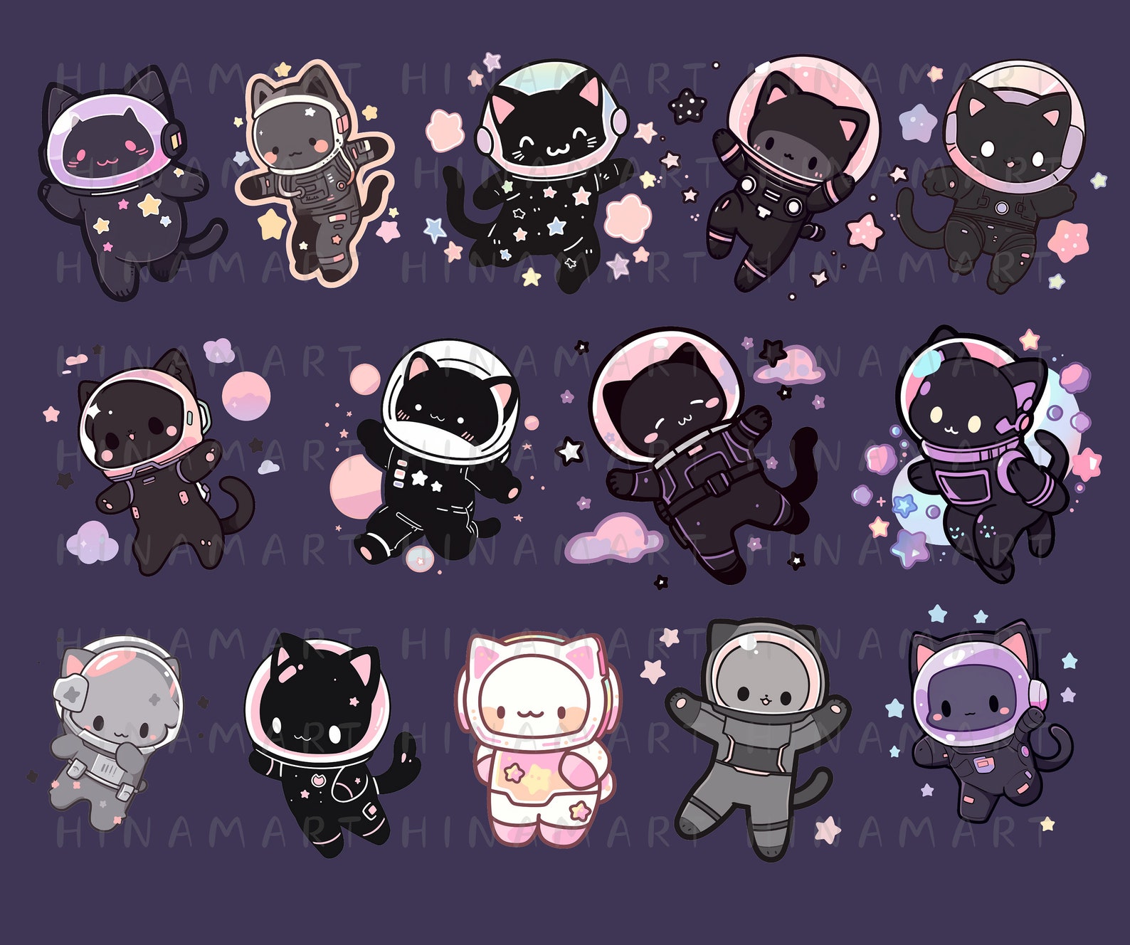 Celestial Space Cats Clipart Bundle, Cute Animal PNG Graphics, Cosmic ...