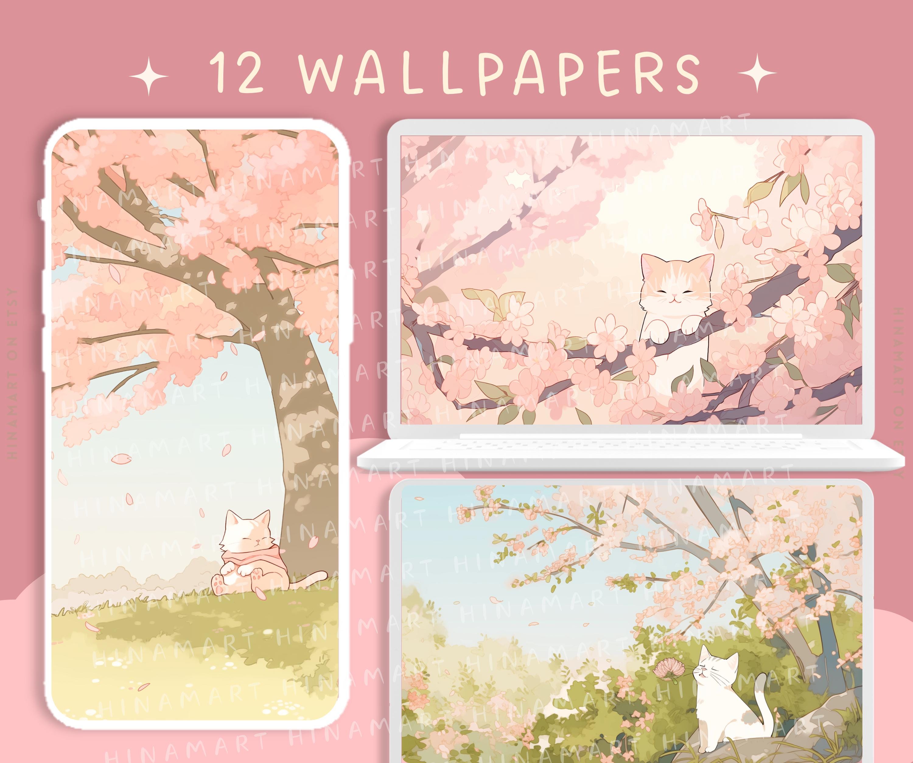 Sakura Cats Wallpaper Cute Japanese Wallpaper Kitten Flower Aesthetic ...
