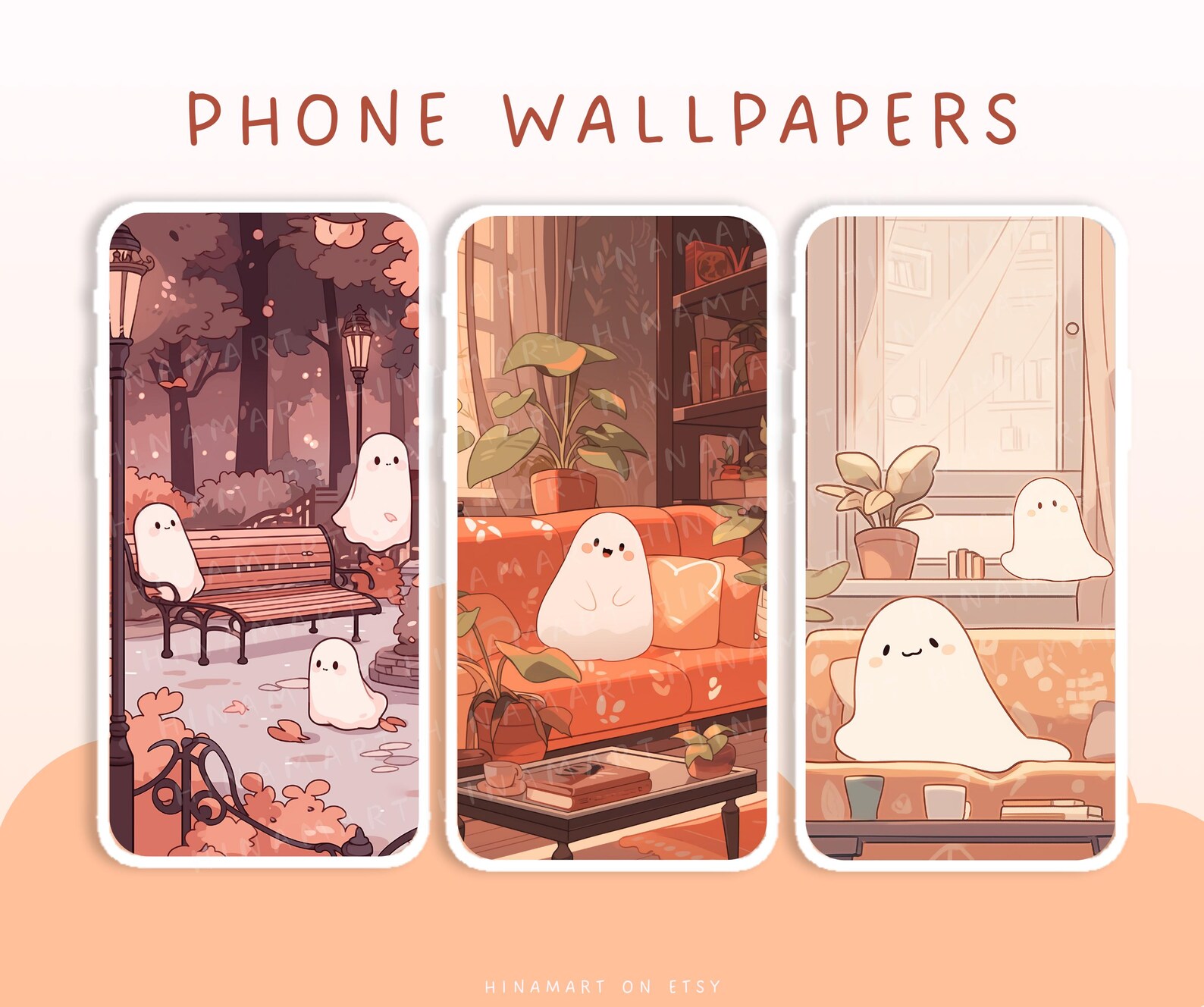 Autumn Ghosts Desktop Set Wallpaper Aesthetic Cute Desktop Icons Fall ...