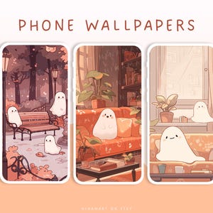 Autumn Ghosts Desktop Set Wallpaper Aesthetic Cute Desktop Icons Fall ...