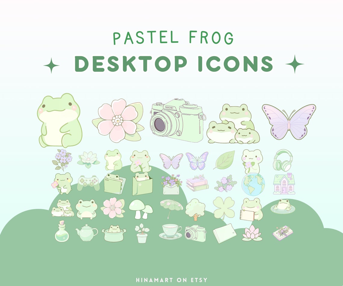 Pastel Frog Desktop Icons Set Cute Aesthetic Green Desktop Organizer ...