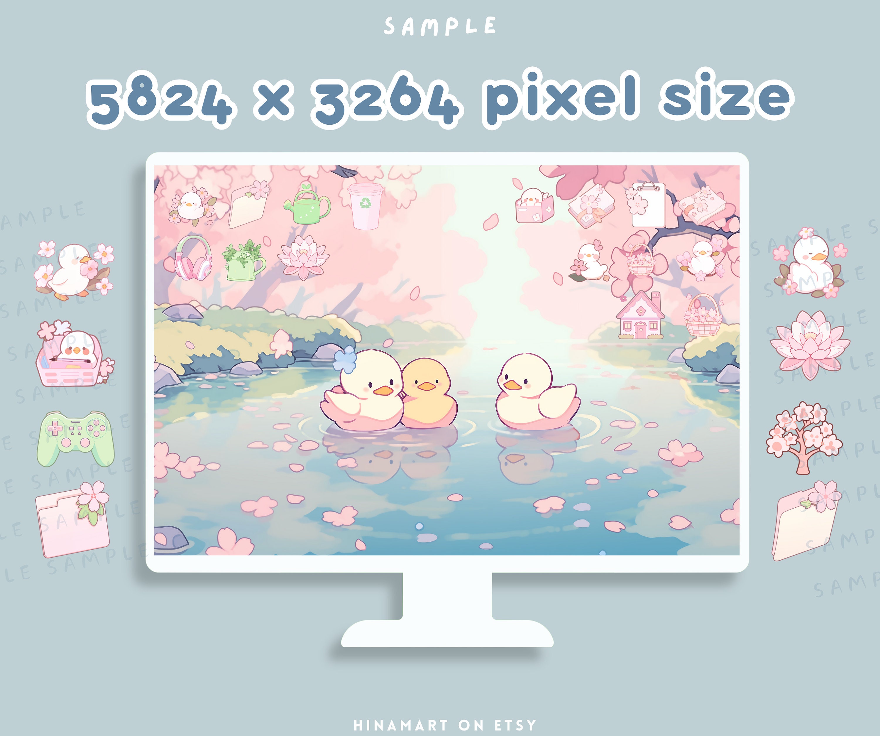 Flower Ducks Sakura Desktop Set Wallpapers Icons Cute Desktop Organizer ...
