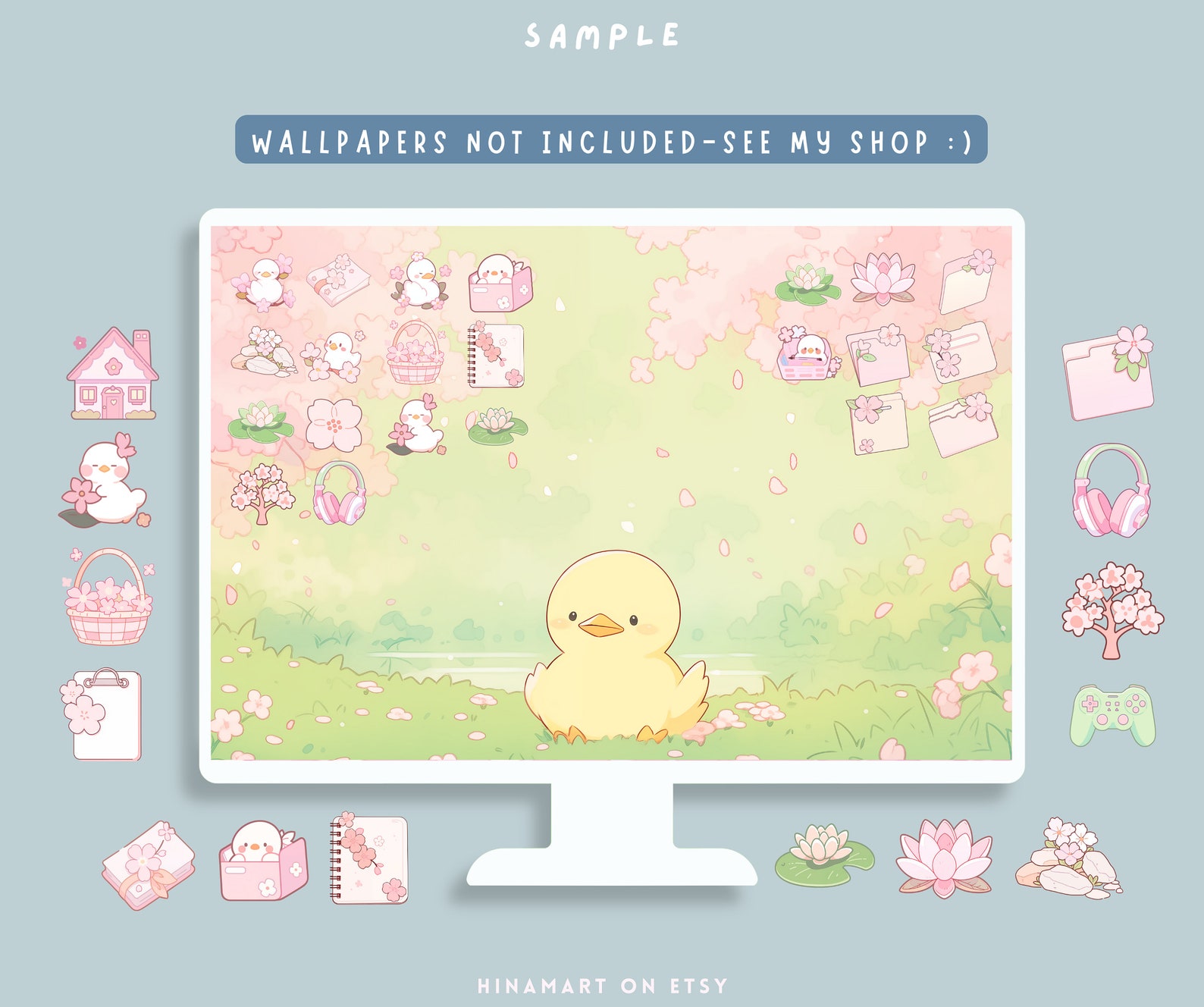 Flower Ducks Sakura Desktop Icons Set Cute Desktop Organizer Icon ...