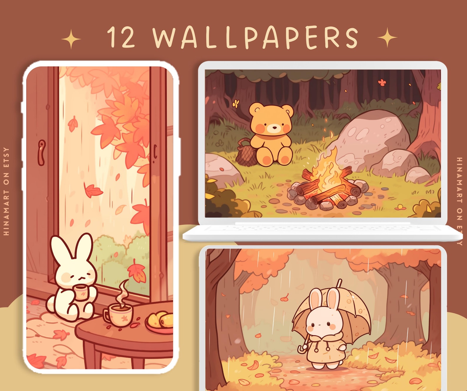 Cute Bunny Bear Autumn Wallpapers Kawaii Autumn Wallpaper Fall Desktop ...