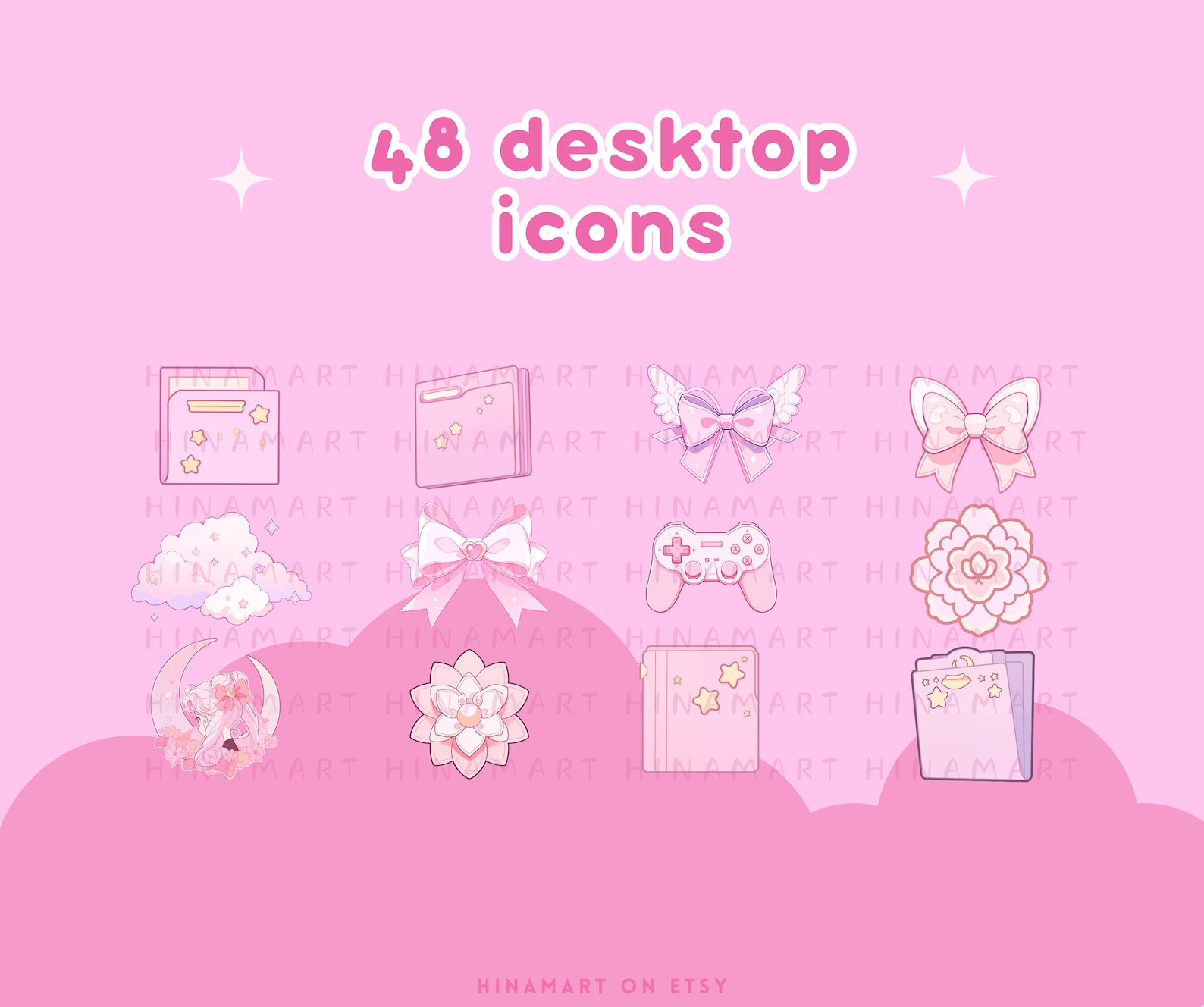 Magical Pink Desktop Icons Set Cute Desktop Organizer Icons Folders ...