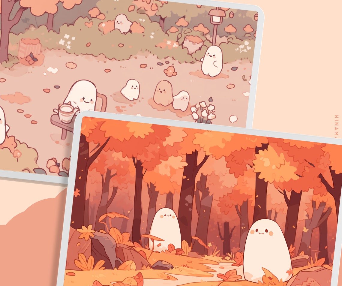 Cute Ghosts Wallpaper Cozy Autumn Wallpapers Kawaii Lofi Fall Wallpaper ...