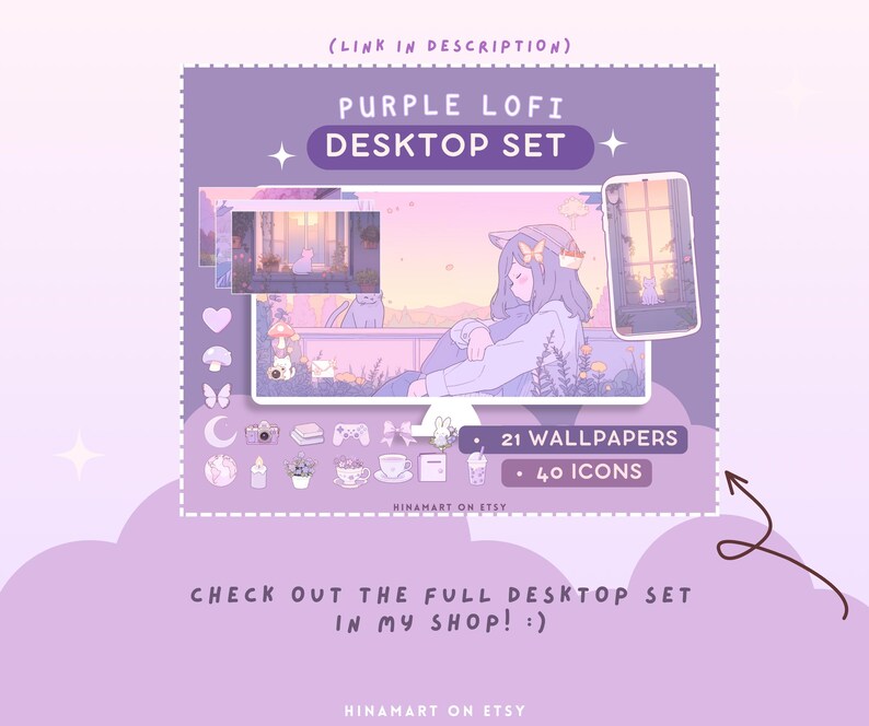 Purple Lofi Lilac Desktop Icons Set Cute Desktop Organizer Icon Kawaii ...