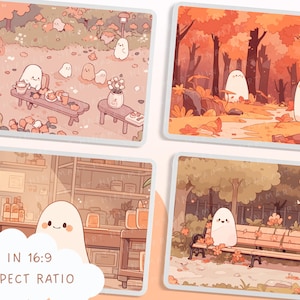 Autumn Ghosts Desktop Set Wallpaper Aesthetic Cute Desktop Icons Fall ...