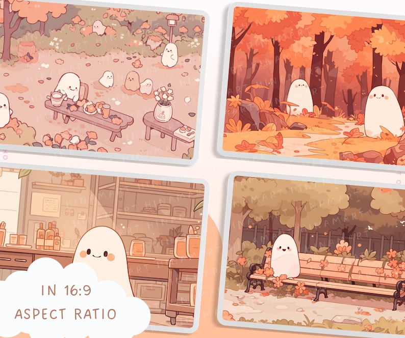 Autumn Ghosts Desktop Set Wallpaper Aesthetic Cute Desktop Icons Fall ...