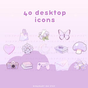 Purple Lofi Lilac Desktop Icons Set Cute Desktop Organizer Icon Kawaii ...