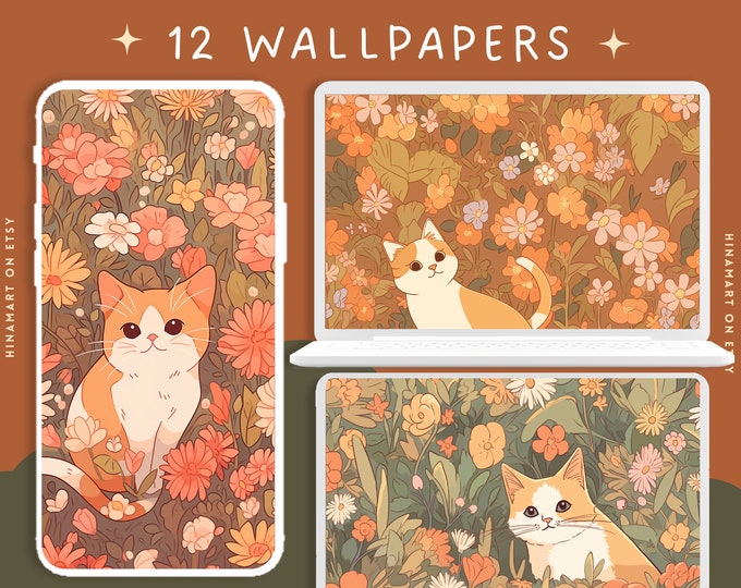 Orange Floral Cats Wallpapers Cottagecore Plants Wallpaper Garden ...