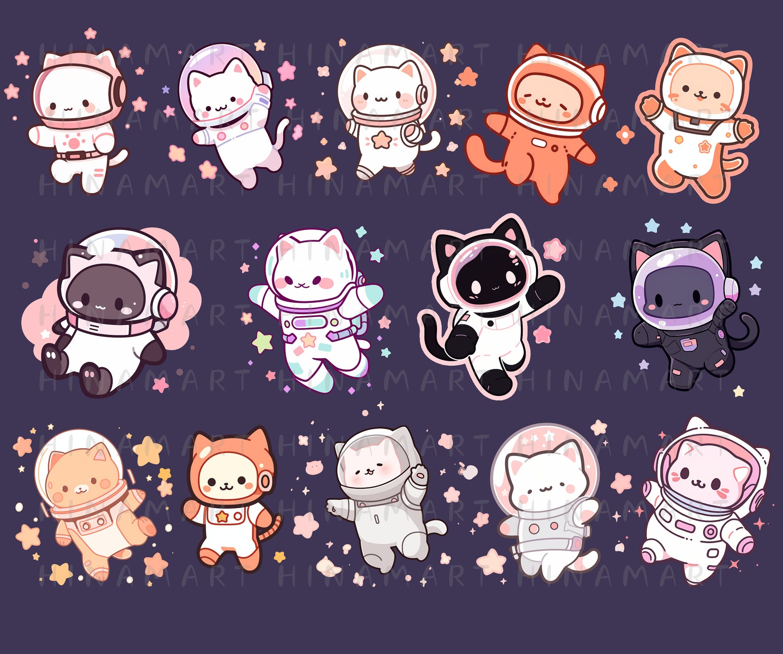 Celestial Space Cats Clipart Bundle, Cute Animal PNG Graphics, Cosmic ...