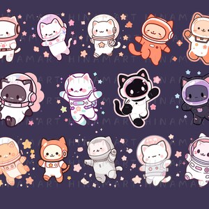 Celestial Space Cats Clipart Bundle, Cute Animal PNG Graphics, Cosmic ...