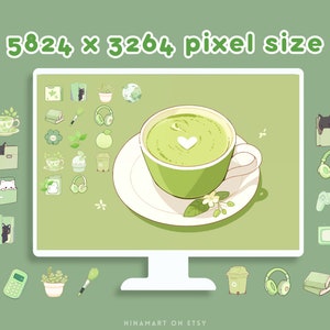 Lofi Matcha Green Desktop Set Wallpapers Icons Cute Desktop Organizer ...