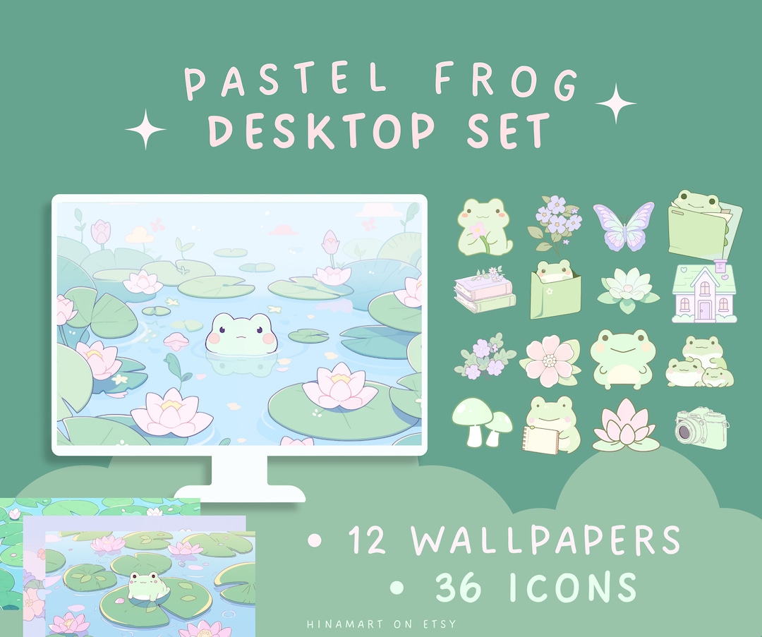 Cute Pastel Frog Desktop Set Aesthetic Wallpapers Icons Frog Desktop ...