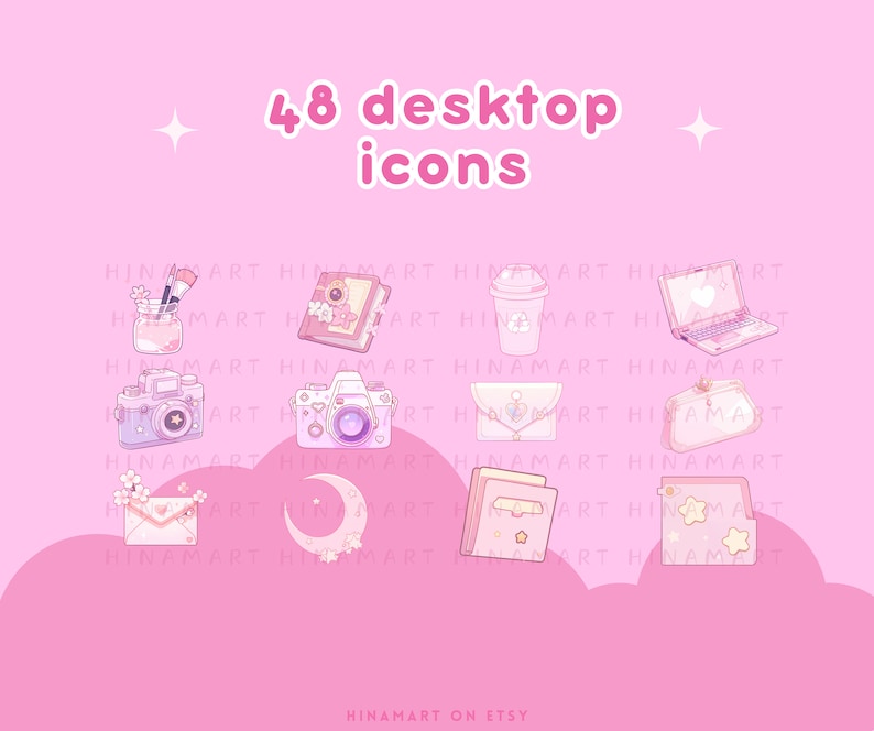 Magical Pink Desktop Icons Set Cute Desktop Organizer Icons Folders ...