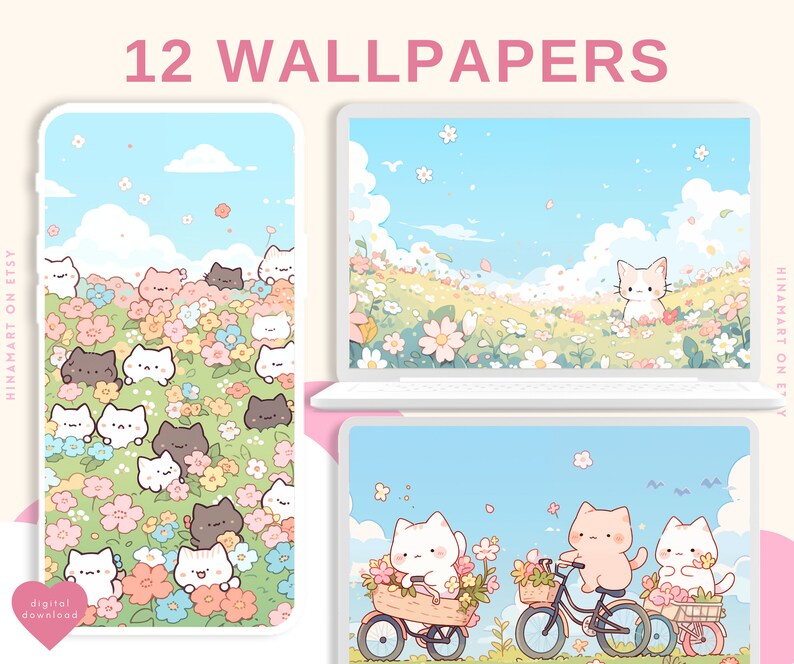 Cute Flower Cats Wallpaper Pack Adorable Kawaii Bunnies Bear Wallpapers ...