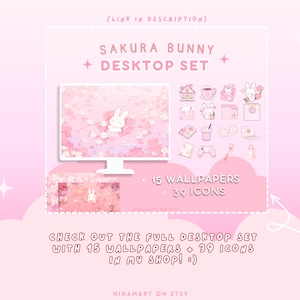 Sakura Bunny Pink Desktop Icons Set Cute Desktop Organizer Icon Kawaii ...
