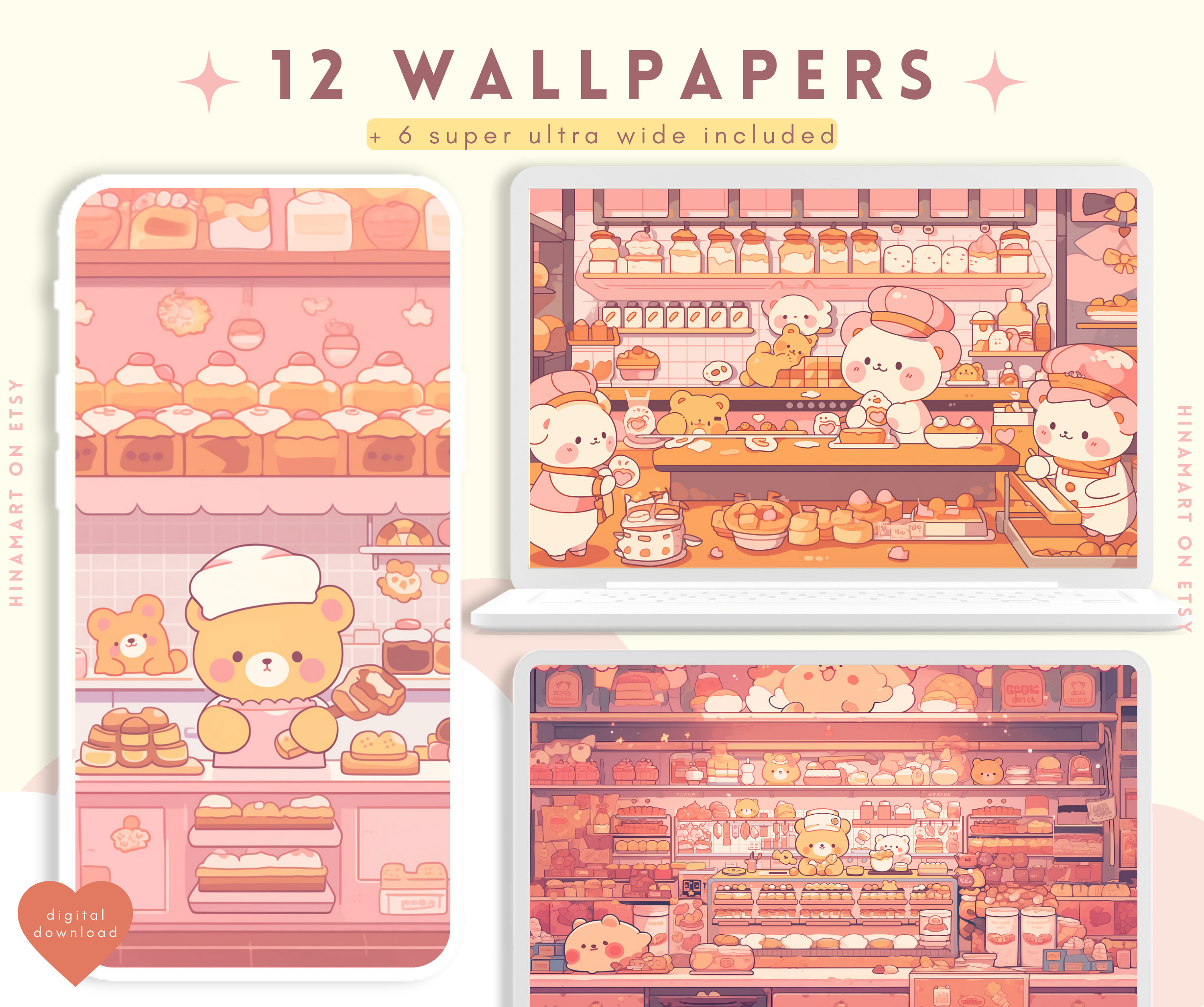 Cute Bear Bakery Wallpaper Sweets Cozy Adorable Bundle Kawaii Bear ...