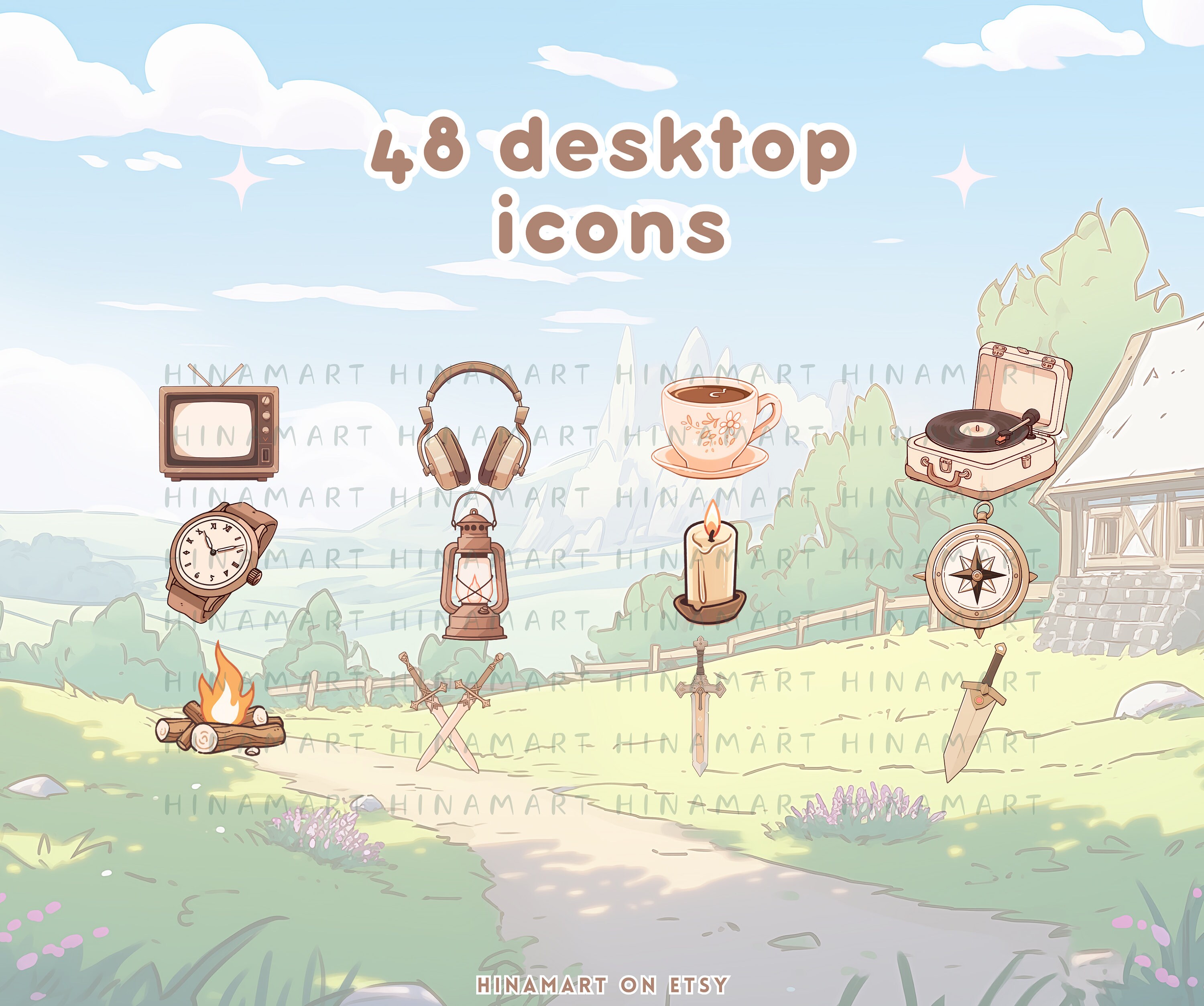 Fantasy Adventure Desktop Icons Set Aesthetic Desktop Organizer Icon ...
