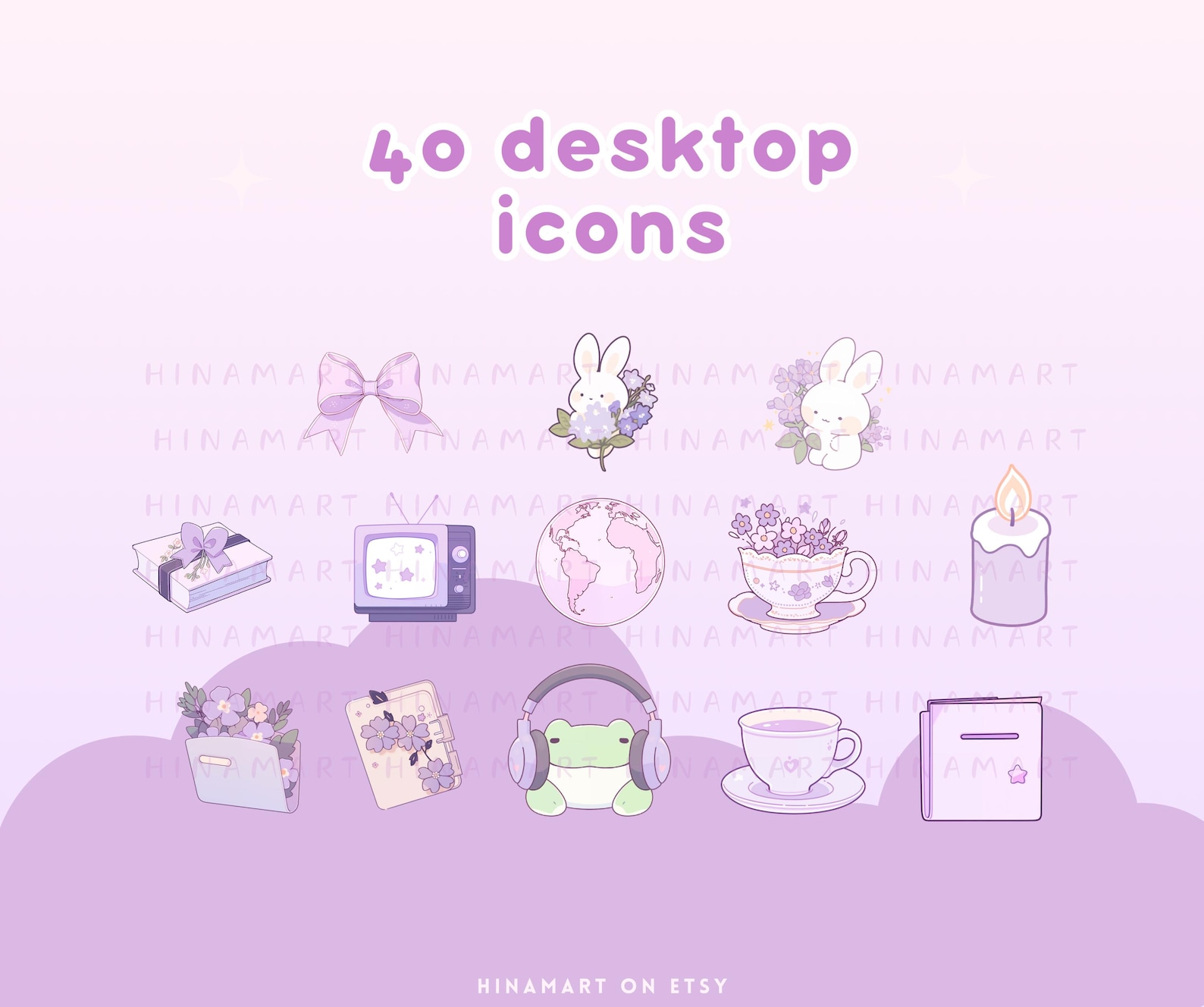Purple Lofi Lilac Desktop Icons Set Cute Desktop Organizer Icon Kawaii ...