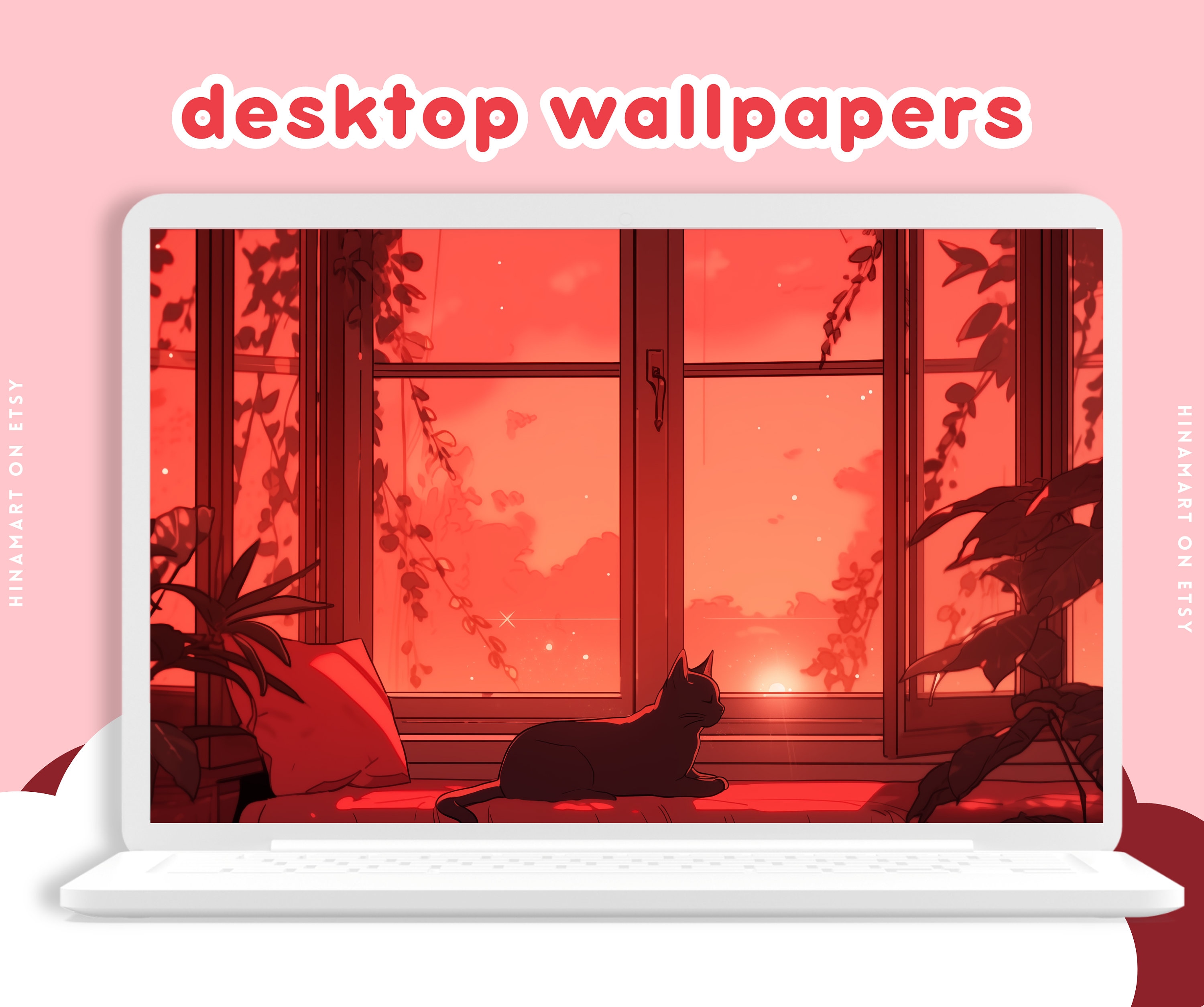 Lofi Red Wallpapers Pack Cute Art Desktop Night Cat Wallpaper Garden ...
