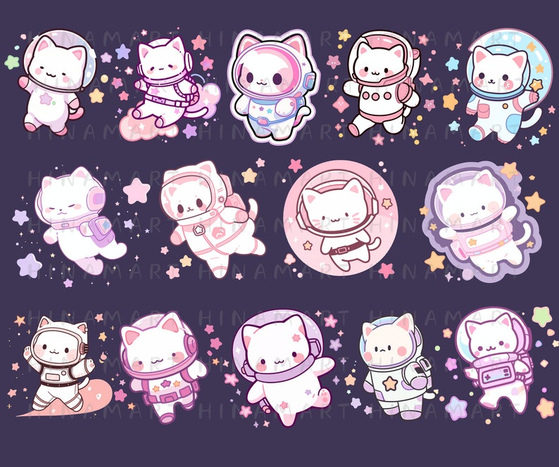 Celestial Space Cats Clipart Bundle, Cute Animal PNG Graphics, Cosmic ...