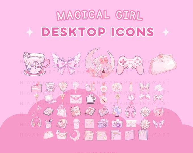 Magical Pink Desktop Icons Set Cute Desktop Organizer Icons Folders ...