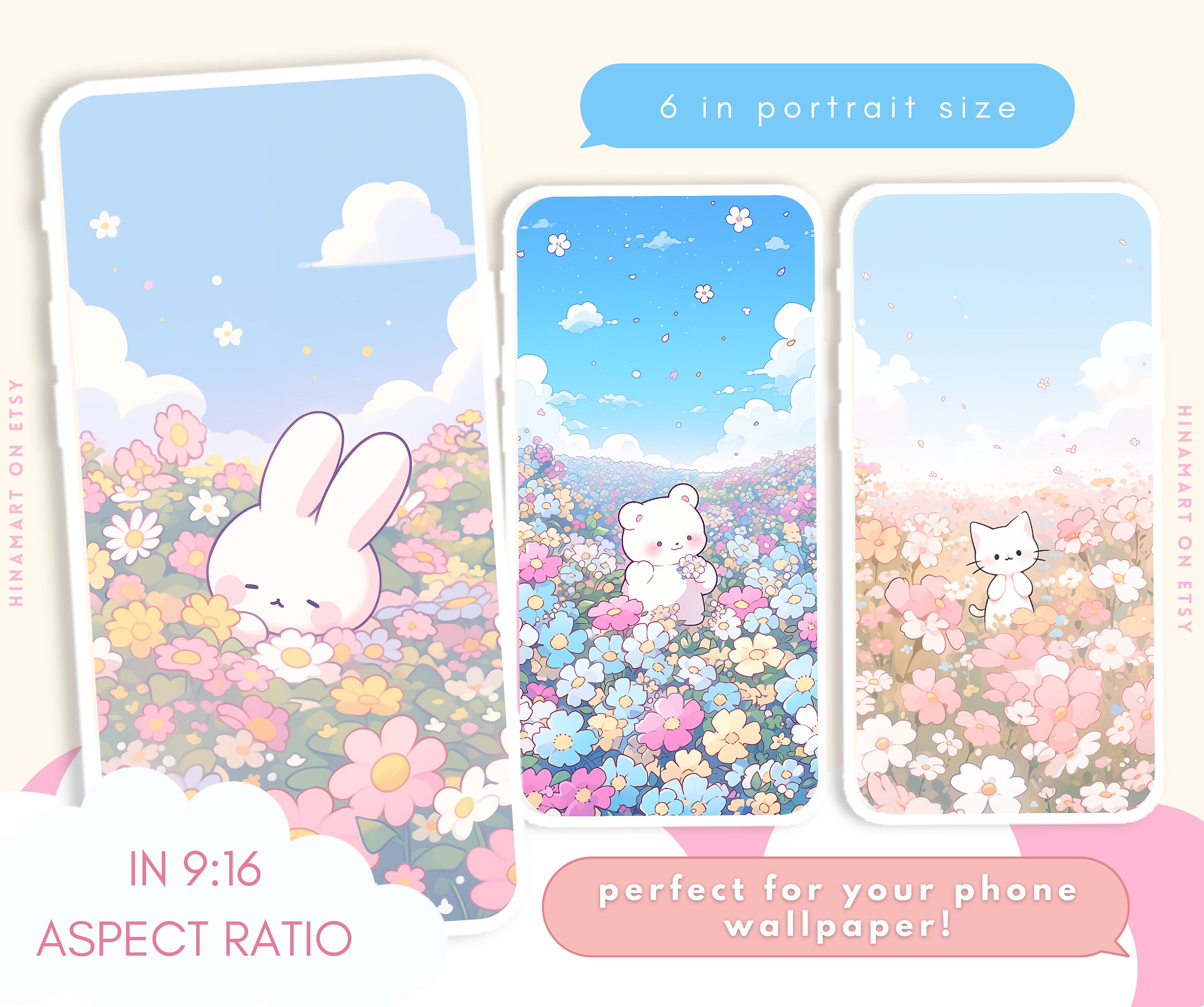 Cute Flower Cats Wallpaper Pack Adorable Kawaii Bunnies Bear Wallpapers ...