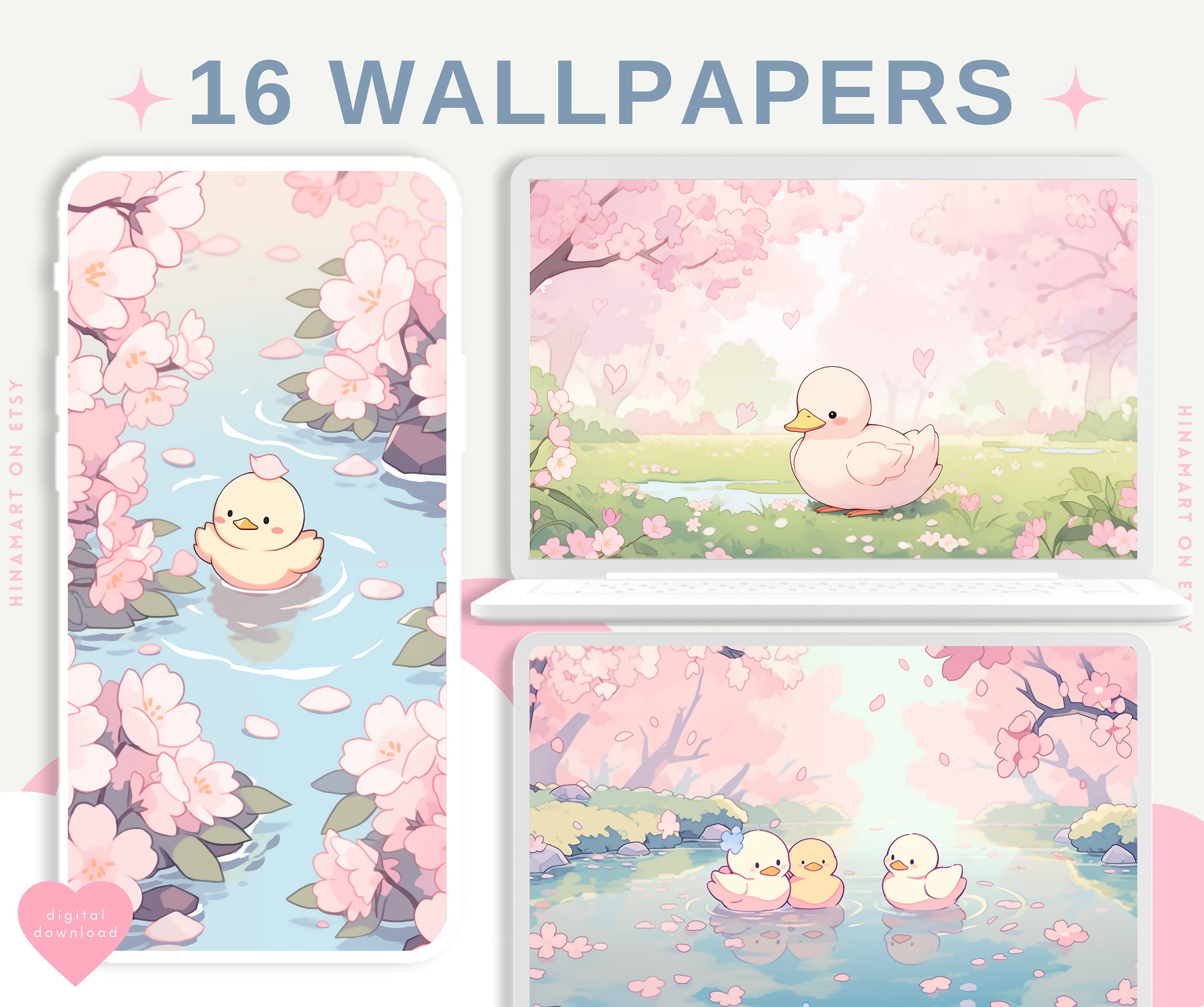 Flower Duck Wallpaper Cute Aesthetic Sakura Blossom Ducks Wallpapers ...