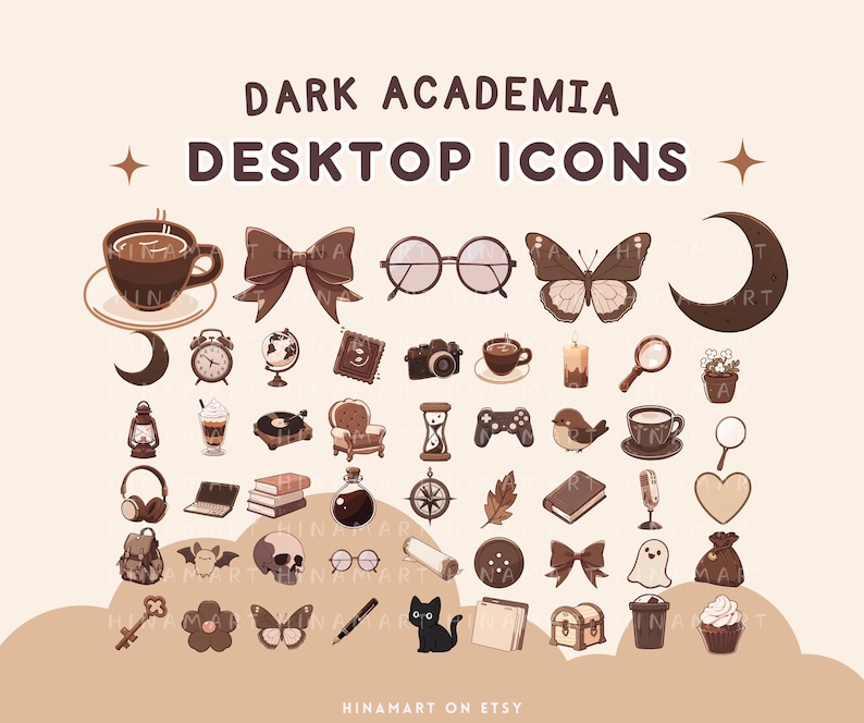 Dark Academia Desktop Icons Set Cute Desktop Organizer Icon School ...