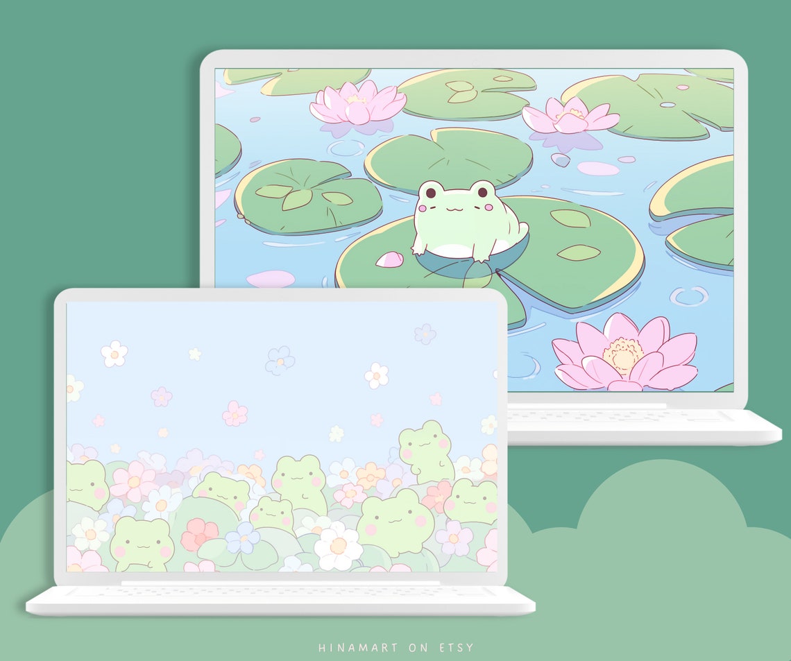 Cute Pastel Frog Desktop Set Aesthetic Wallpapers Icons Frog Desktop ...