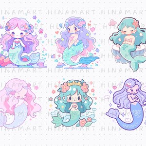 Cute Mermaids Clipart Bundle PNG, Little Sea Animals Clipart, Ocean ...