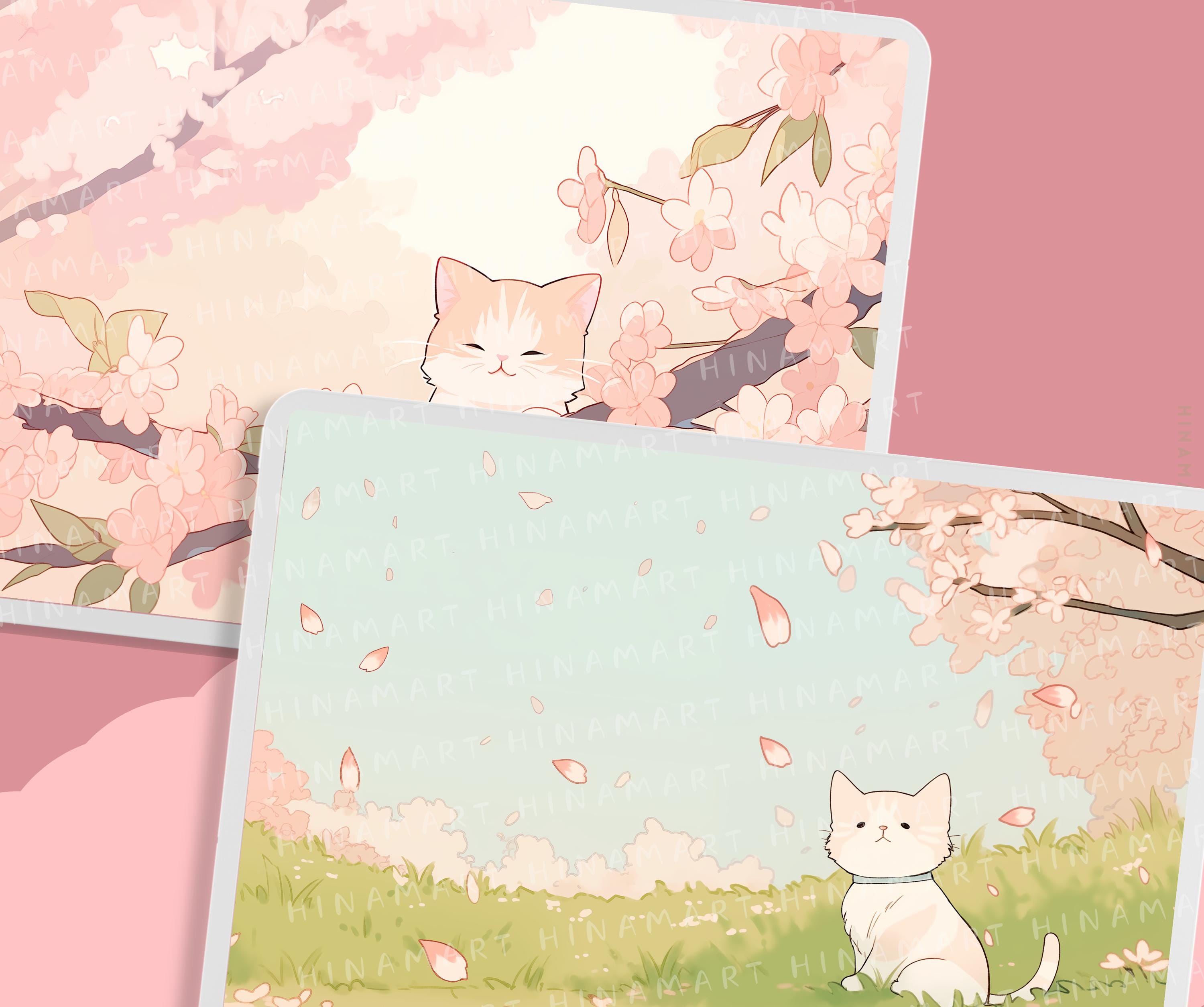 Sakura Cats Wallpaper Cute Japanese Wallpaper Kitten Flower Aesthetic ...