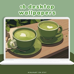 Lofi Matcha Green Desktop Set Wallpapers Icons Cute Desktop Organizer ...
