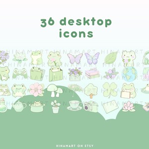 Pastel Frog Desktop Icons Set Cute Aesthetic Green Desktop Organizer ...