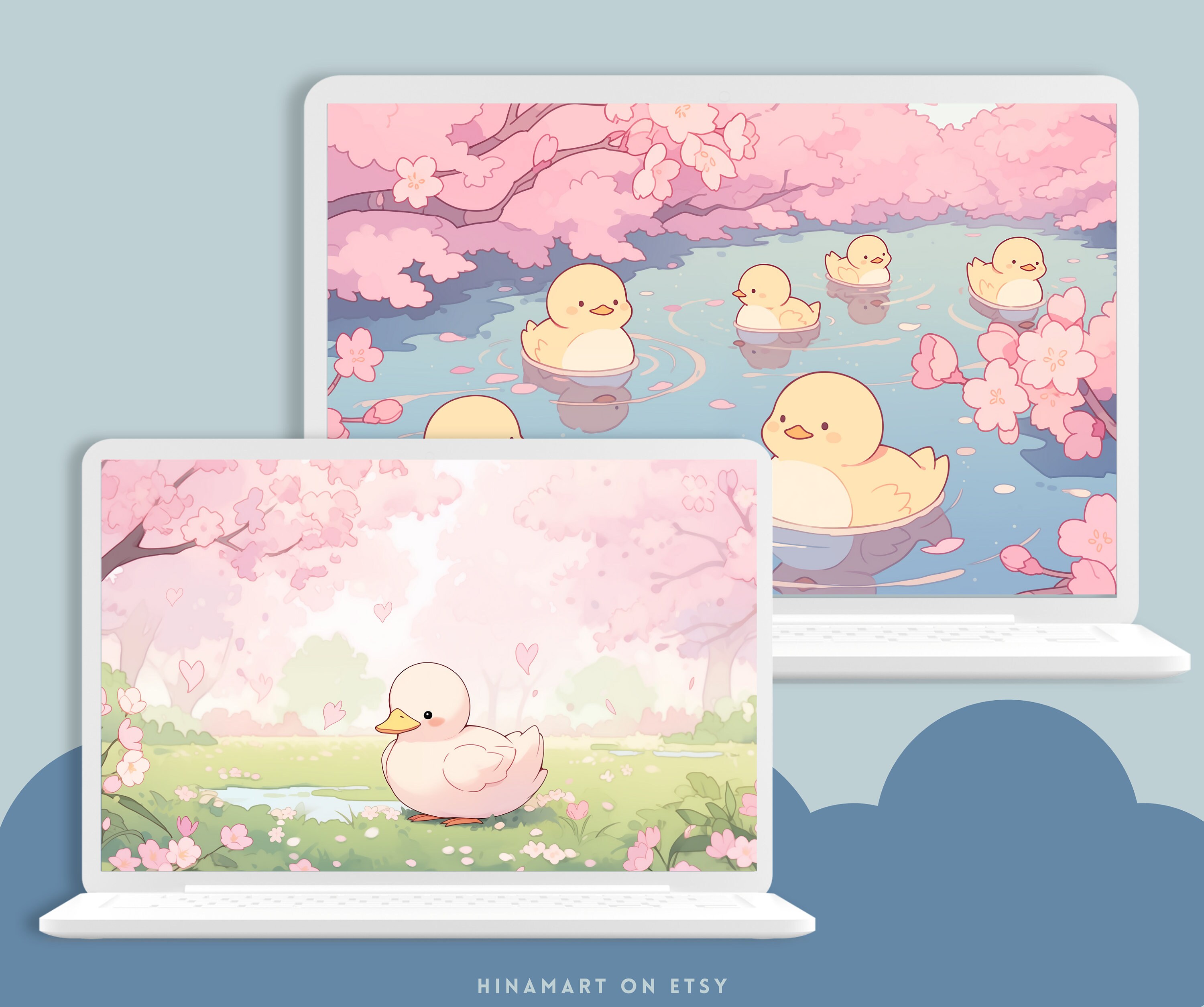 Flower Ducks Sakura Desktop Set Wallpapers Icons Cute Desktop Organizer ...