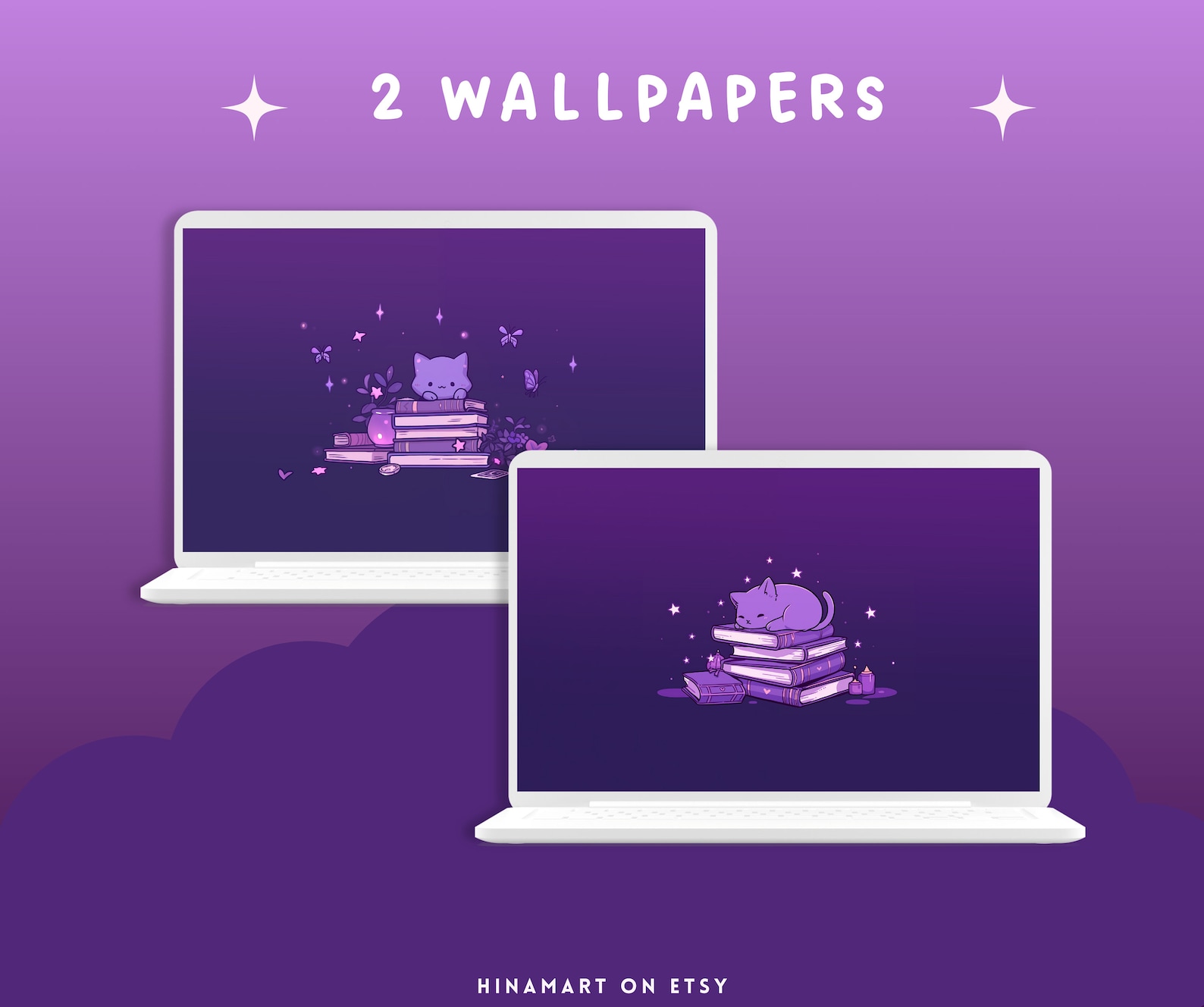 Purple Magic Butterfly Witch Cat Computer Desktop Organizer Set ...